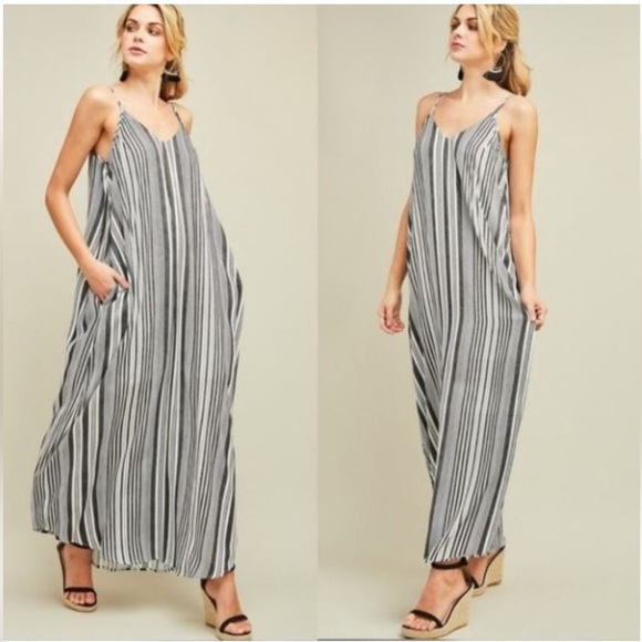 entro | Dresses | Entro Vneck Maxi Dress Blackwhite Stripe | Poshmark